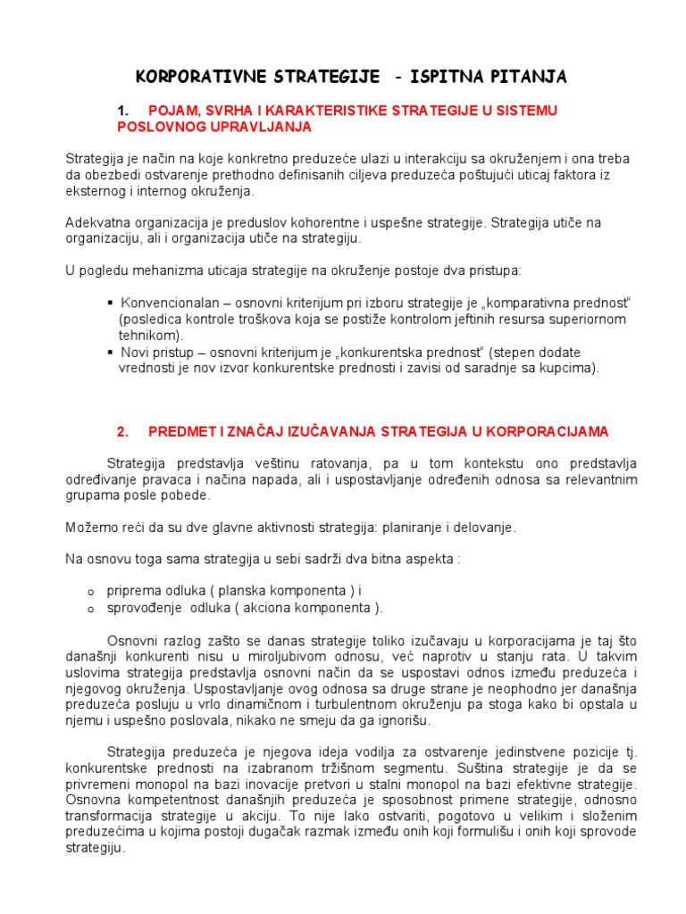 Korporativne Strategije. | PDF