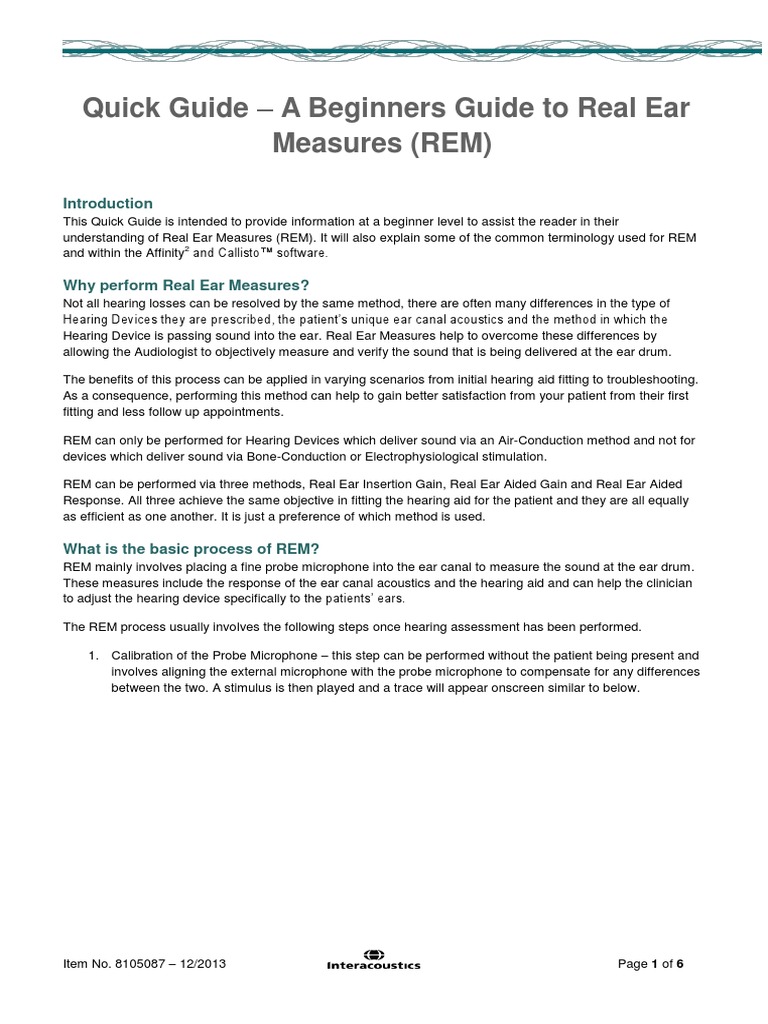 A Beginners Guide To Real Ear Measures | PDF | Hearing Aid | Microphone
