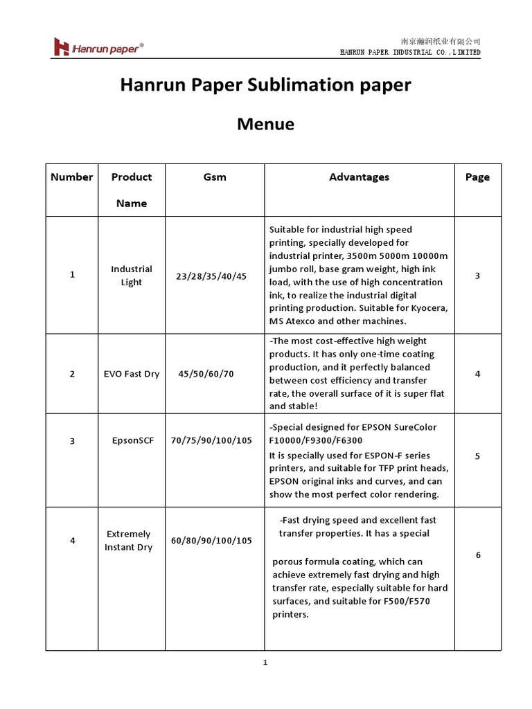 Sublimation Paper List | PDF | Paper | Printer (Computing)