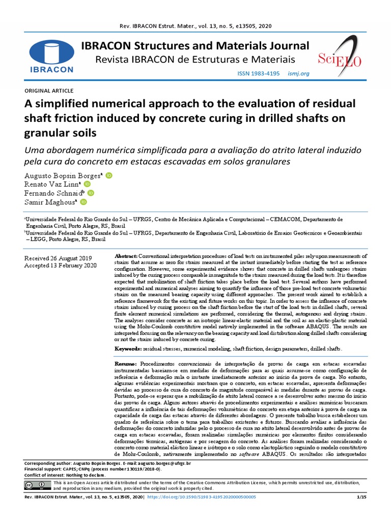 A Simplified Numerical Approach To The Evaluation Of Residual Shaft Friction Induced By Concrete