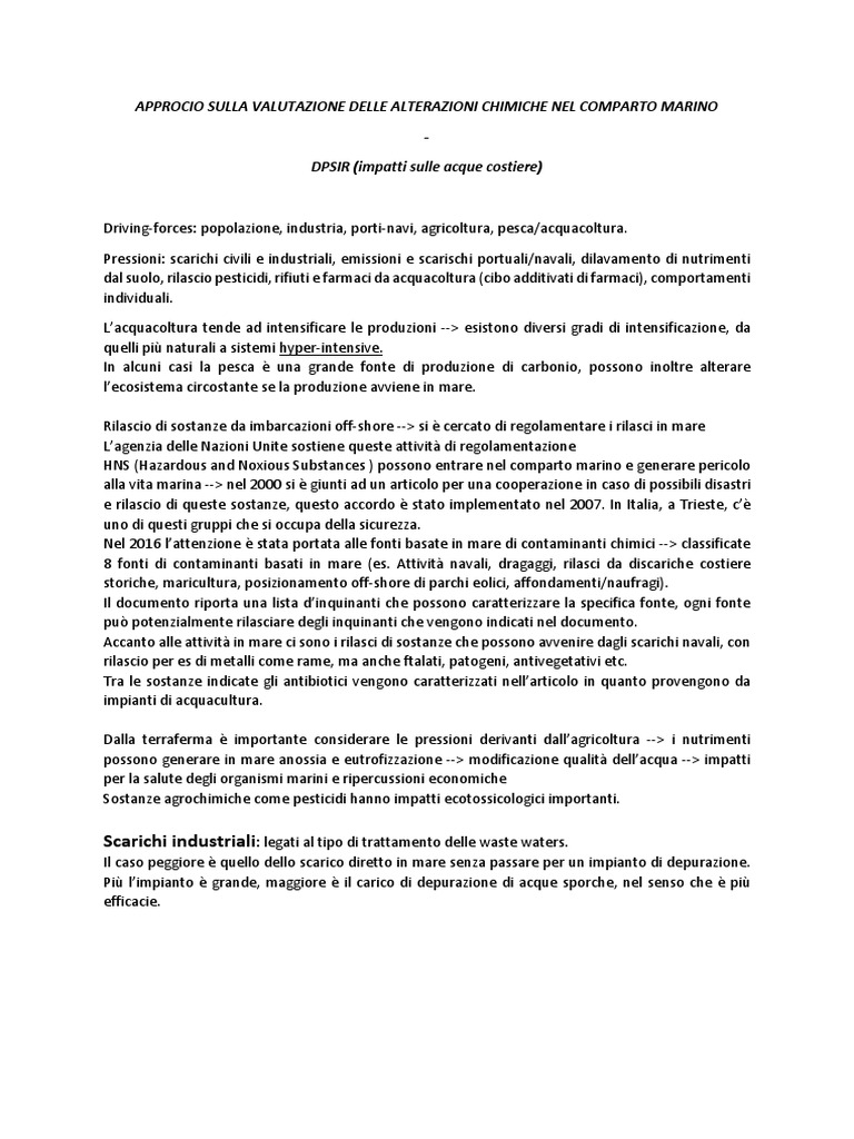 Valutazione Delle Alterazioni Chimiche Nel Comparto Marino | PDF