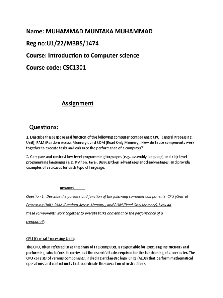 Csc Assignment Pdf Computer Programming Computer Data Storage