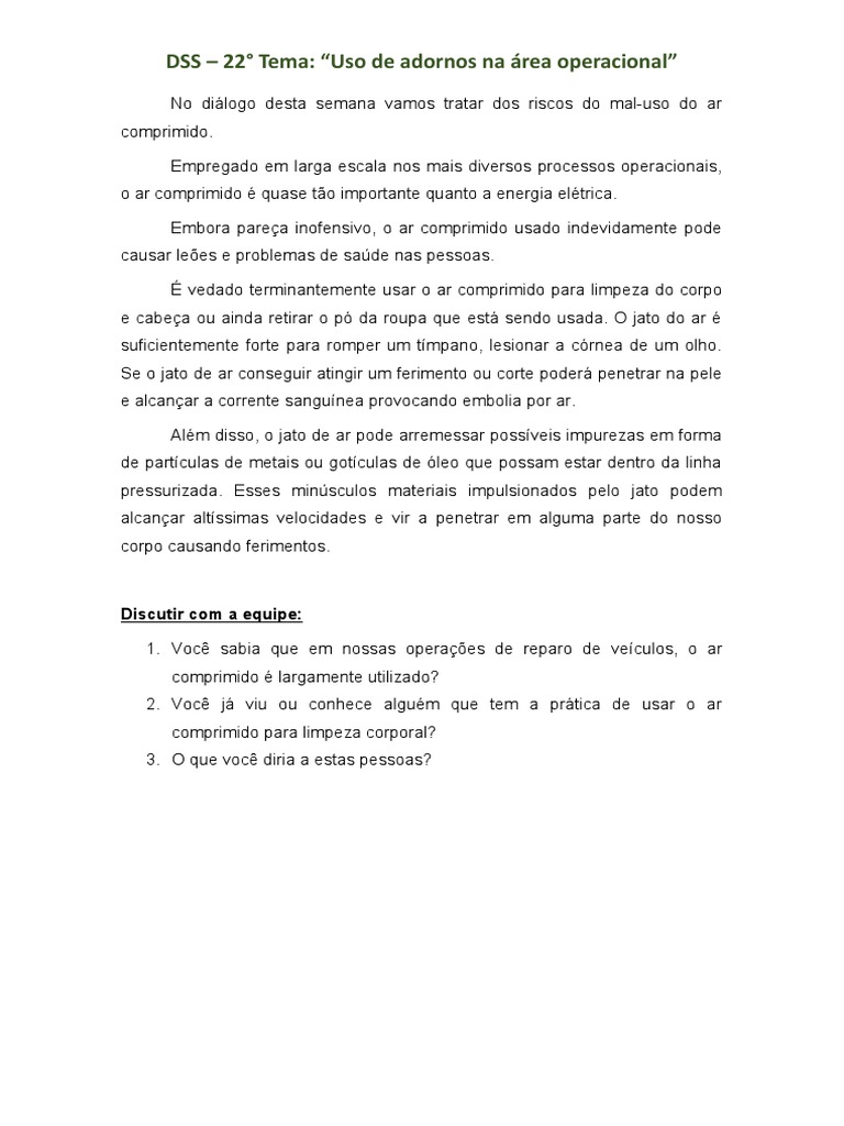 22º TEMA DSS - Uso de Adornos | PDF | Tecnologia e Engenharia