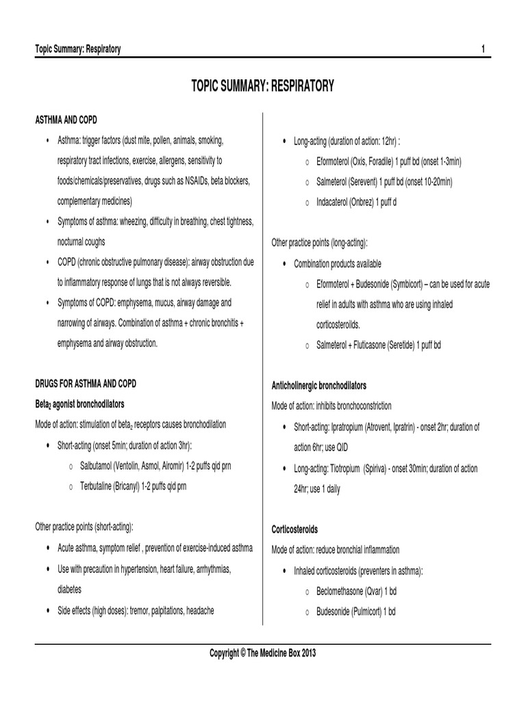 Respiratory Topic Summary | PDF | Chronic Obstructive Pulmonary Disease ...