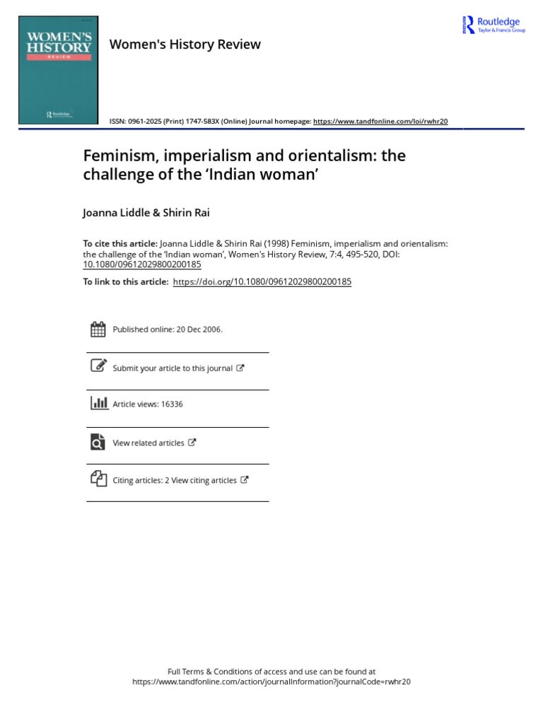 Feminism Imperialism and Orientalism, The Challenge of The Indian Woman ...
