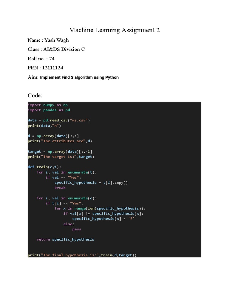 Aids - ML - B3 - 74 - Assi 2 | PDF