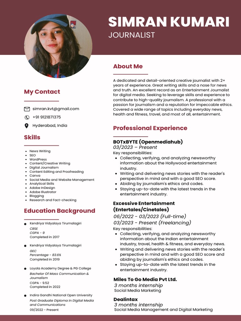Simran Resume | PDF | Journalism | News