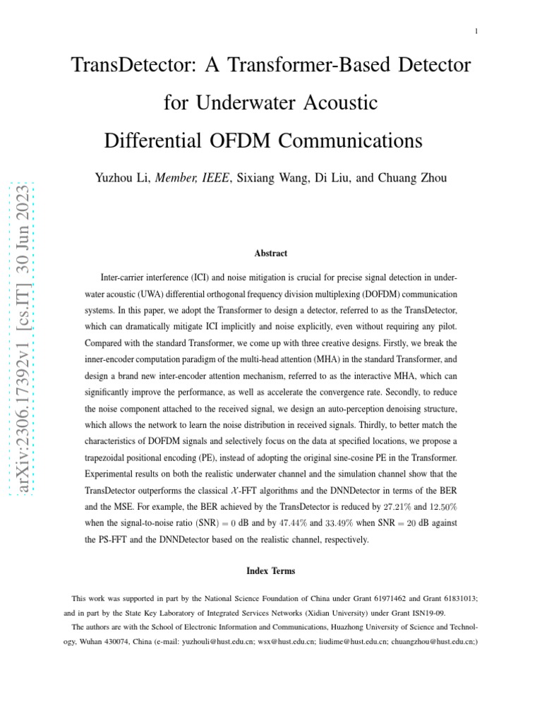 TransDetector: A Transformer-Based Detector For Underwater Acoustic ...