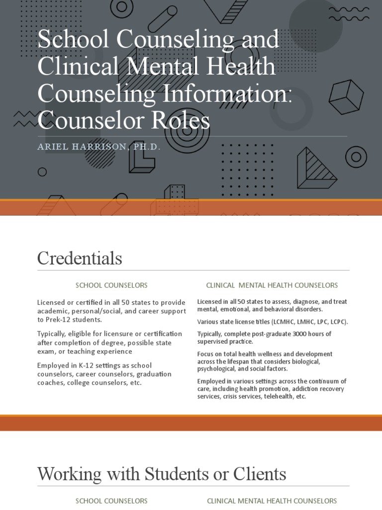 Understanding Roles in School Counseling and Clinical Mental Health ...