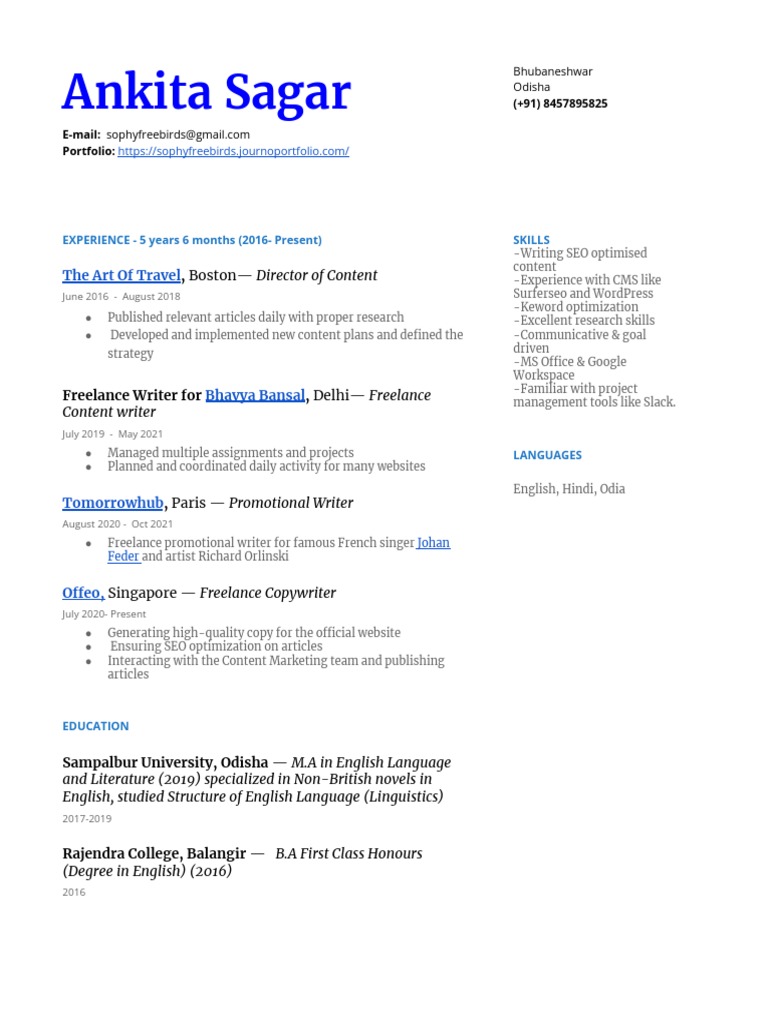Resume Ankita Sagar | PDF | Human Communication