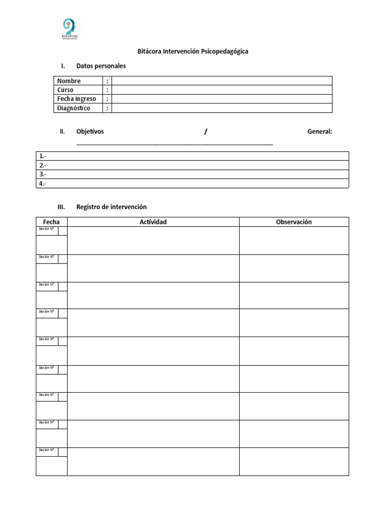 Bitácora Intervención Psicopedagógica | PDF