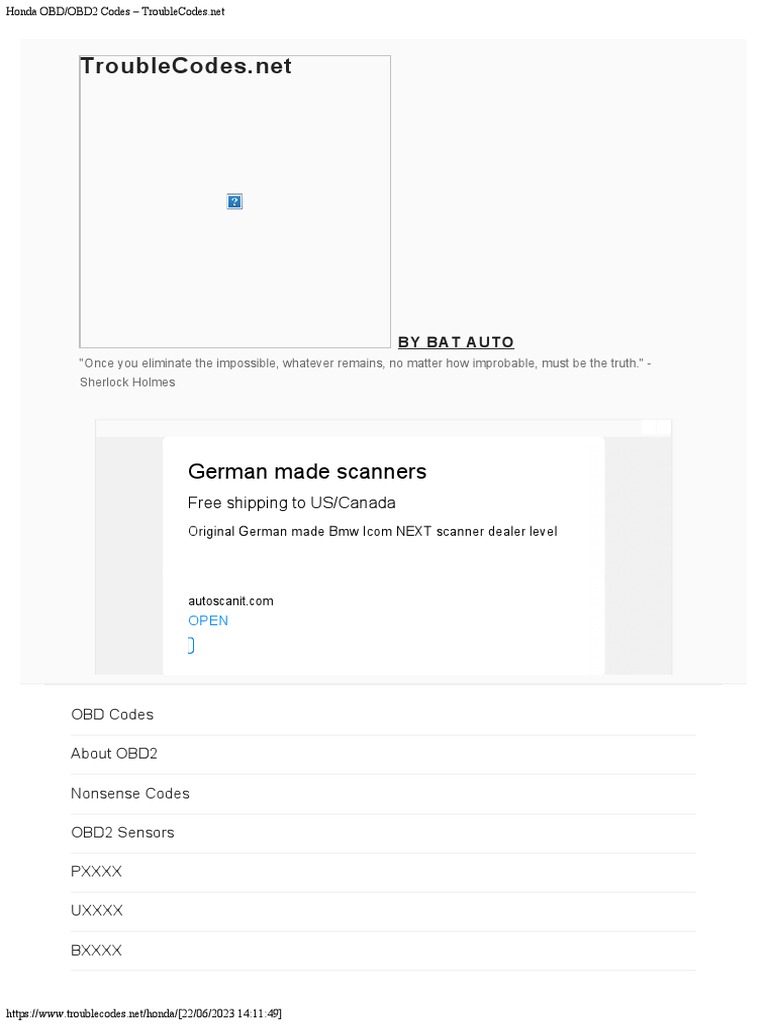 Honda OBD e OBD2 Codes – TroubleCodes.net | PDF | Throttle | Honda