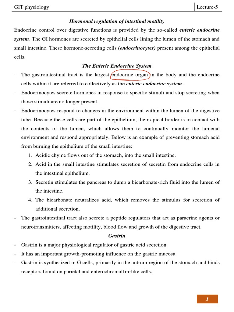 Lecture-5 Hormonal Regulation of Intestinal Motility | PDF ...