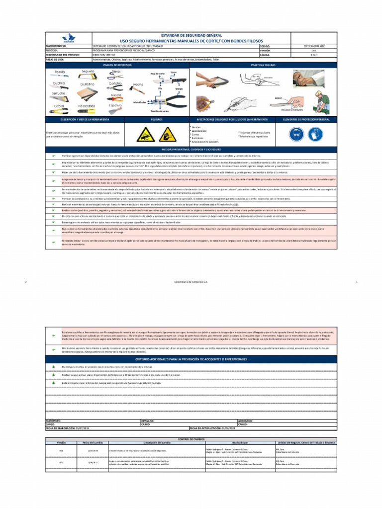 Estándar de Seguridad General Herram. Manuales Corte | PDF