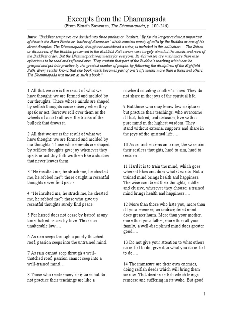 Excerpts from the Dhammapada | PDF | Buddhist Texts | Sutra