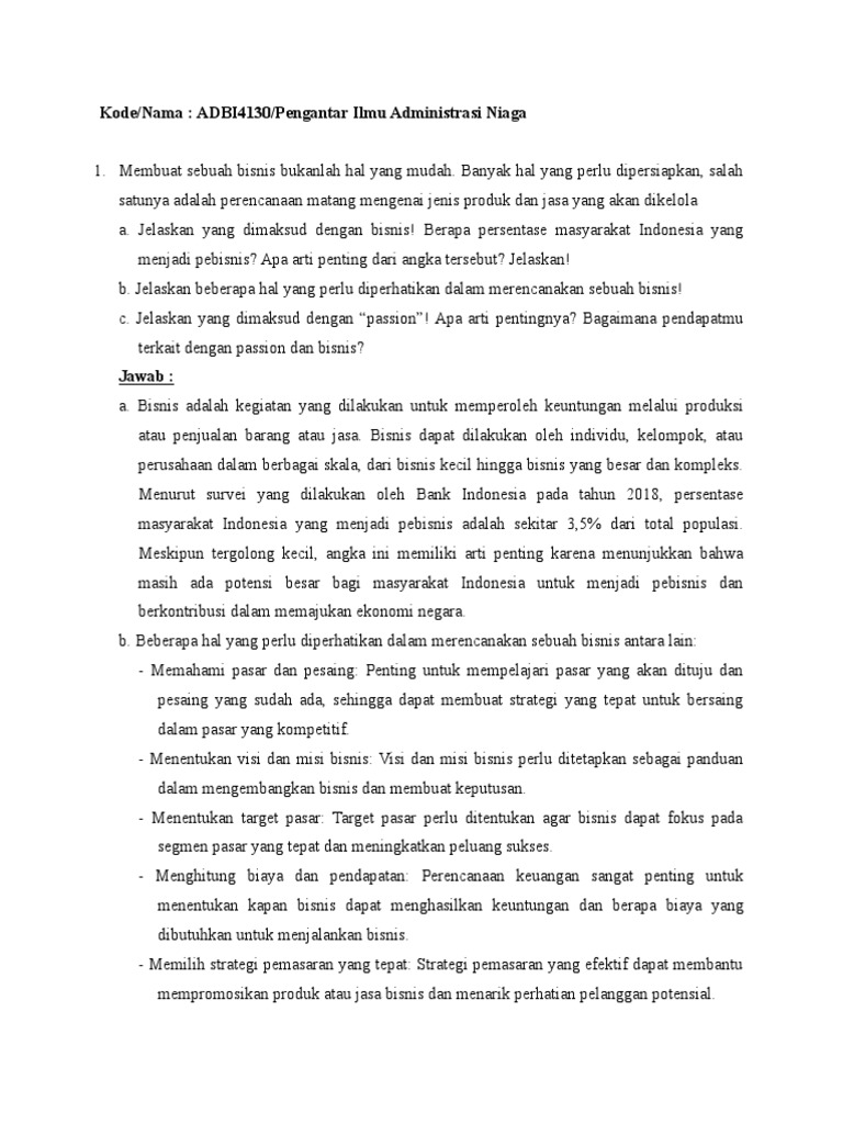 Pengantar Ilmu Administrasi Niaga - ADBI4130 - TMK 1 | PDF