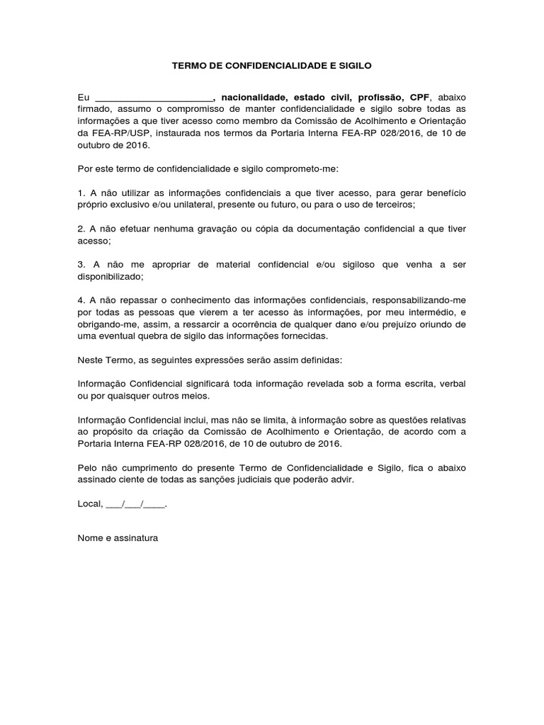 Termo de Sigilo e Confidencialidade | PDF