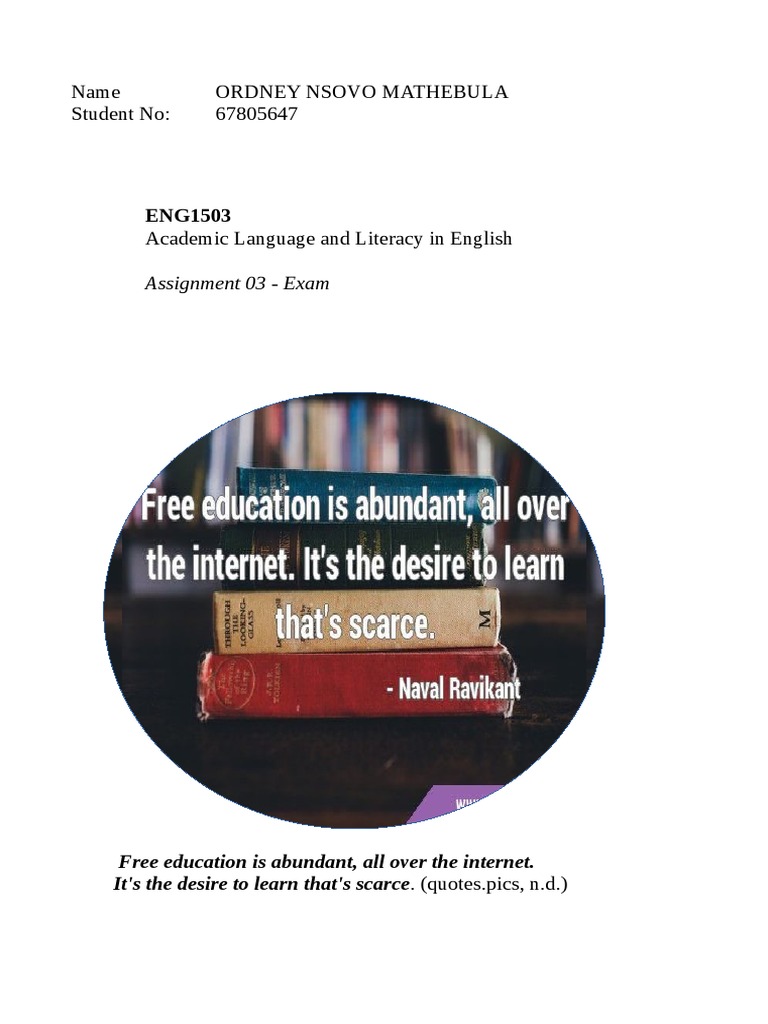 Assignment 3 ENG1503 - Student 67805647 | PDF | Educational Technology | Cognition