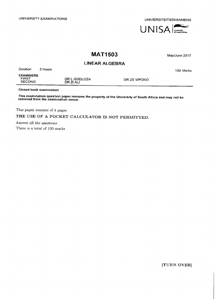 Linear Algebra I - MAT1503 | PDF