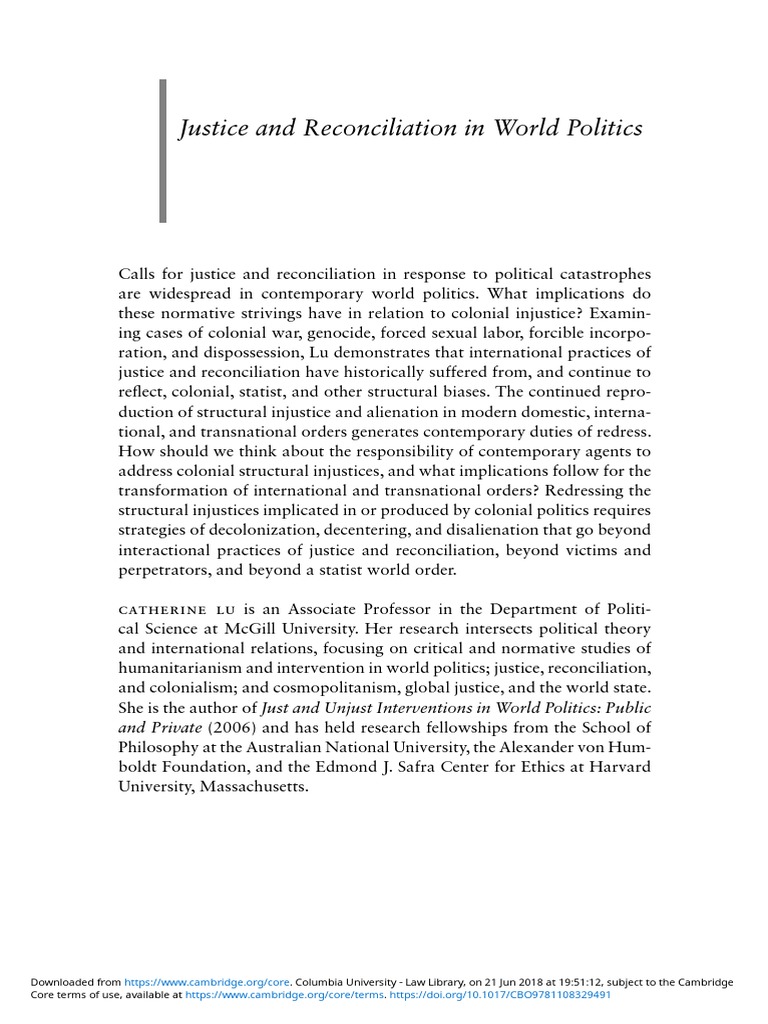 Lu, Catherine - Justice and Reconciliation in World Politics | PDF ...