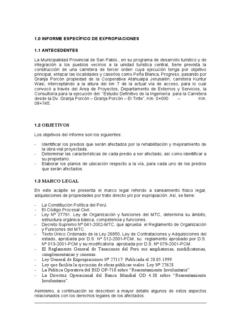 Informe de Expropiaciones Viales | PDF | Dominio eminente | Propiedad