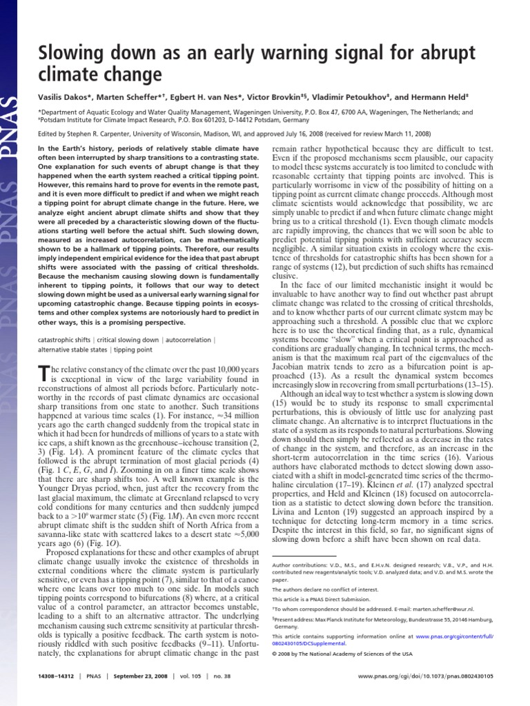 Dakos Et Al 2008 Pnas Slowing Down | PDF | Climate | Earth Sciences