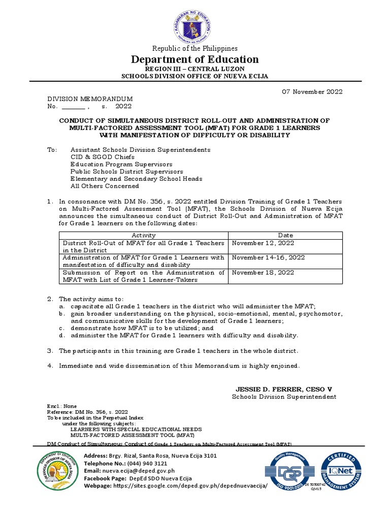 Div Memorandum On District Roll-Out | Download Free PDF | Cognition ...