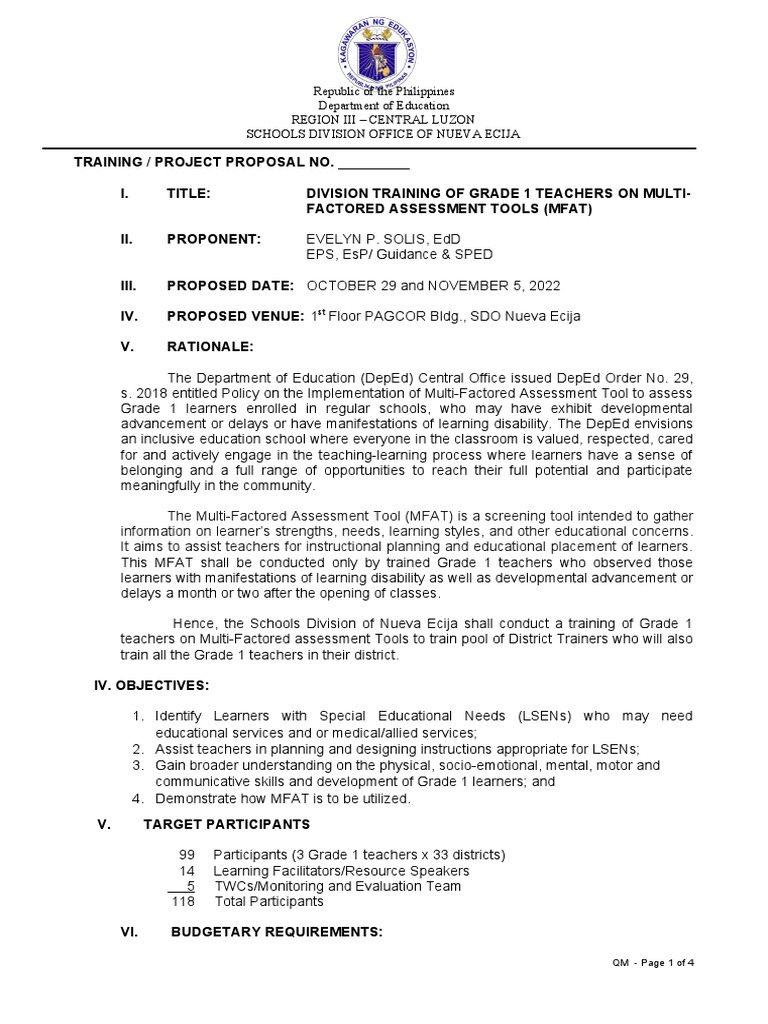 Mfat Project Proposal and Training Matrix | PDF | Learning | Inclusion ...