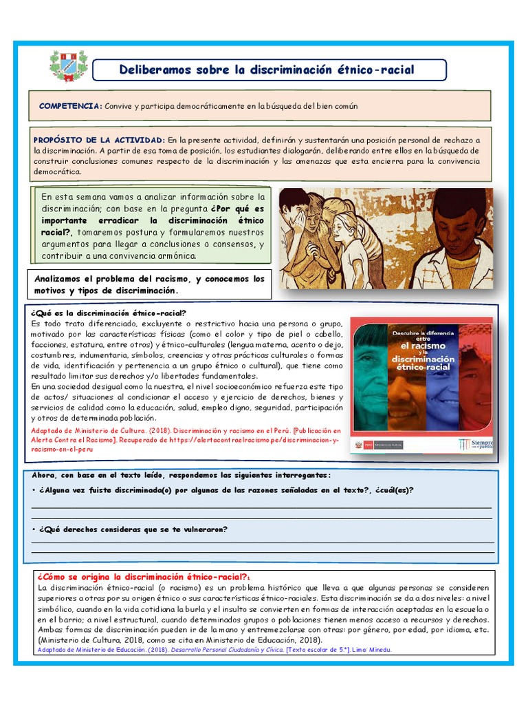 EDA 4 - SESION 03 - DPCC 5to Ficha | PDF | Discriminación | Racismo