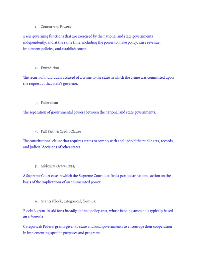 AP Gov Ch. 3 Vocab | PDF | Supremacy Clause | Commerce Clause
