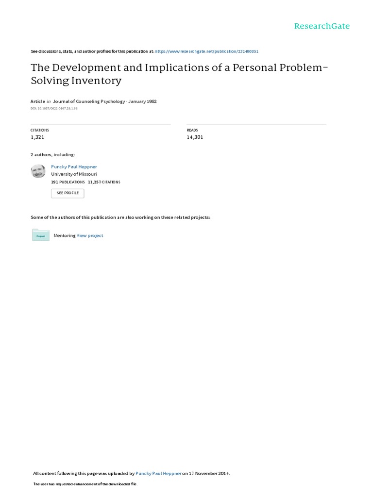 The Development and Implications of A Personal Problem-Solving ...