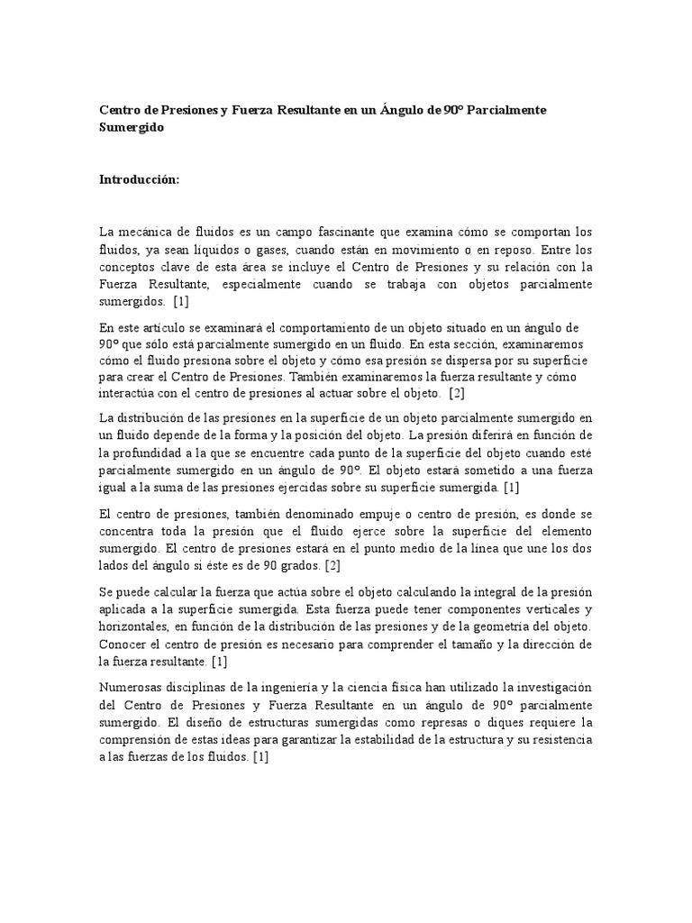 Centro de Presiones y Fuerza Resultante en Un Ángulo de 90 ...