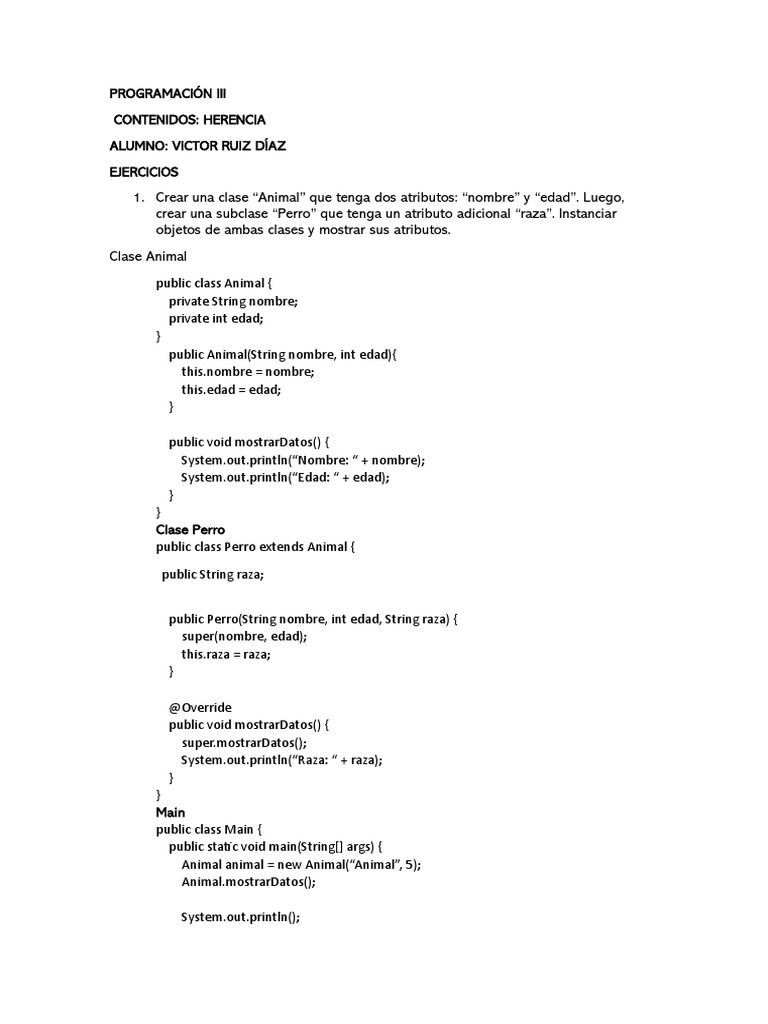 Ejercicios de Herencia | PDF | Herencia (Programación Orientada a Objetos) | Informática teórica