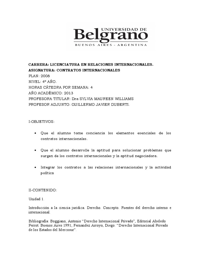 0102 2008 104 ContratosInternacionales ProgramaAnalítico | PDF | Transferencia bancaria ...