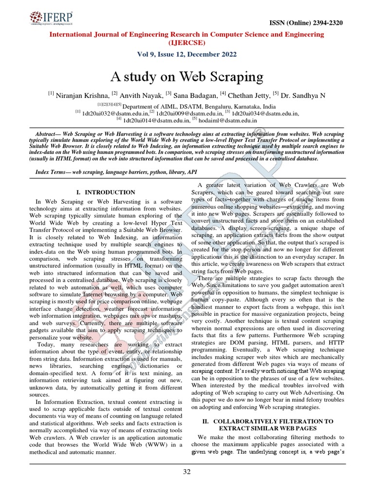 Nayak (2022) - A Study On Web Scraping | PDF | World Wide Web | Internet & Web