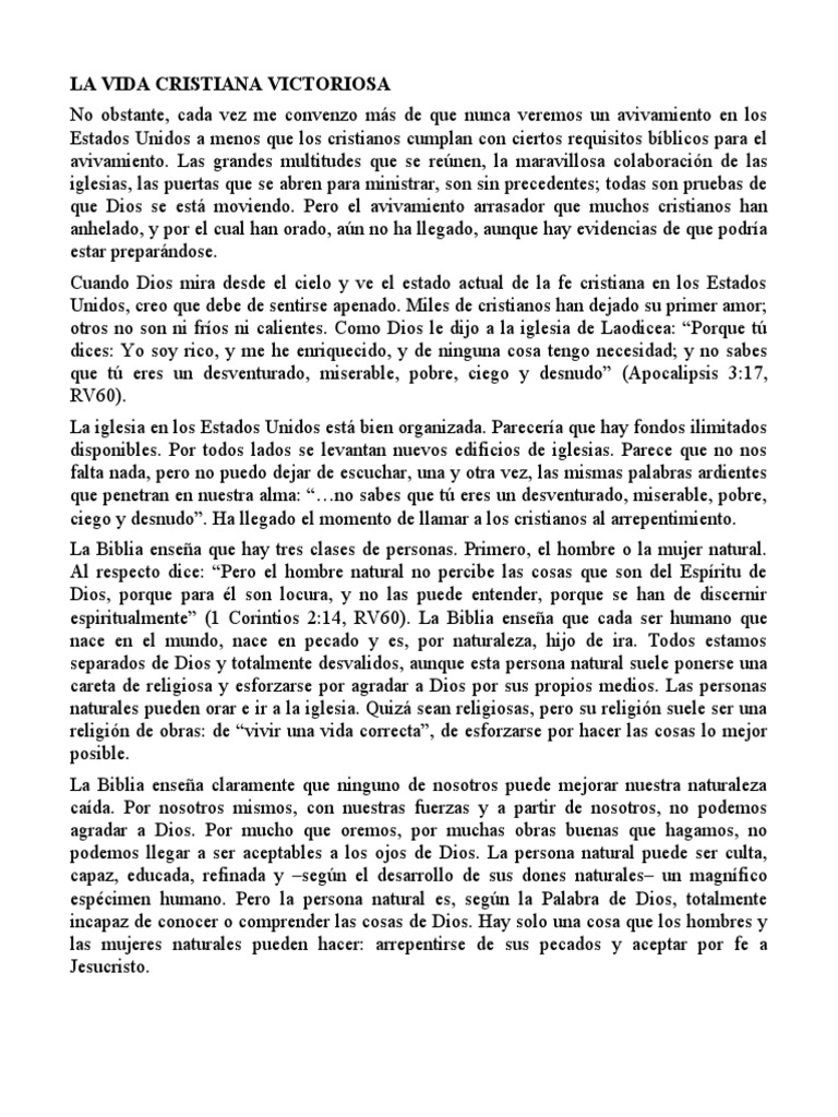 La Vida Cristiana Victoriosa | PDF | Pecado | Cristo (título)