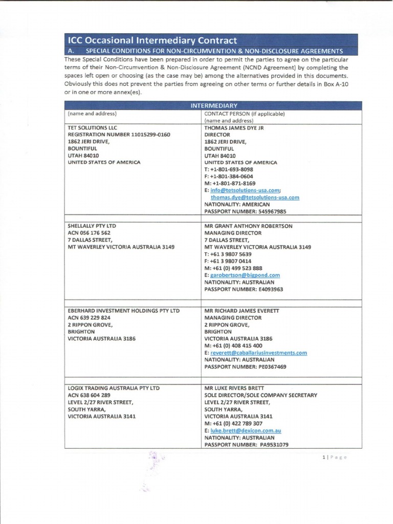 Icc Occasional Intermediary Contract | PDF