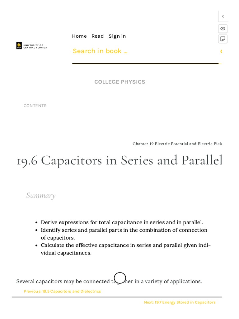 19.6 Capacitors in Series and Parallel - College Physics | PDF | Capacitor | Capacitance