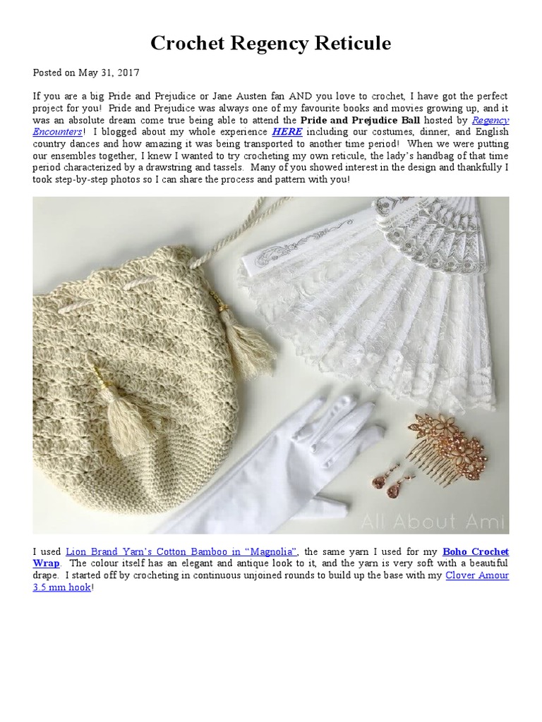 All About Ami Regency Reticule | PDF | Crochet | Rope