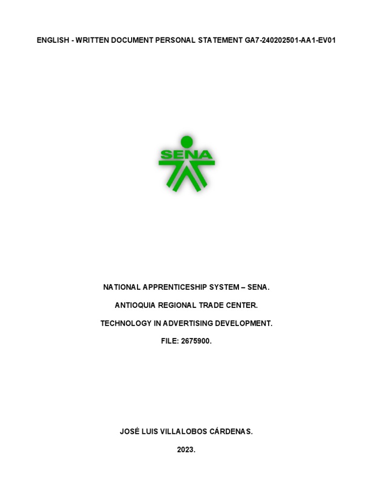 Inglés - Documento Escrito Declaración Personal | PDF