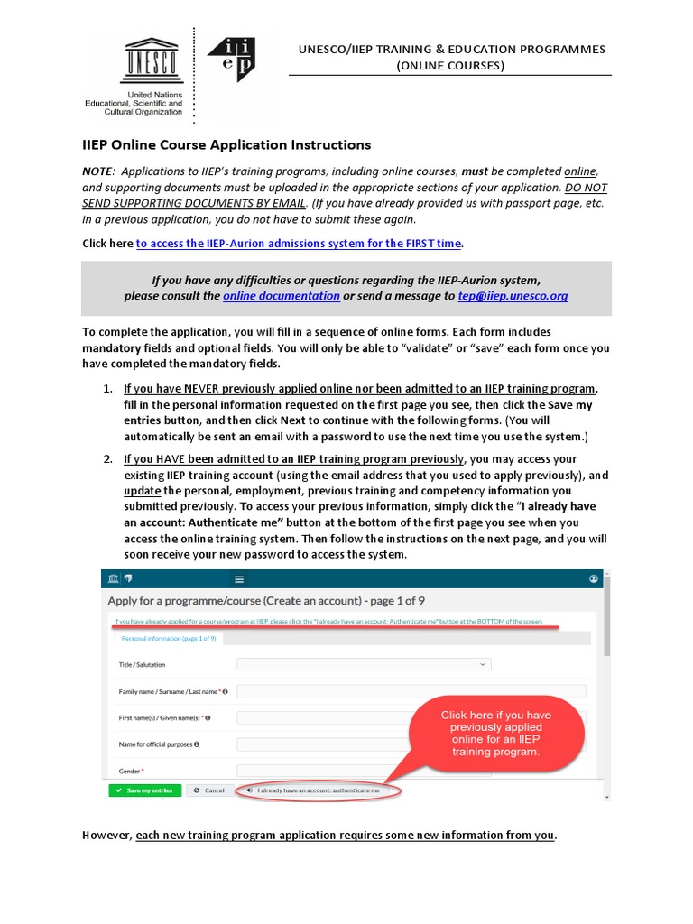 Online Course Application Instructions - IIEP | PDF | Password | Computing