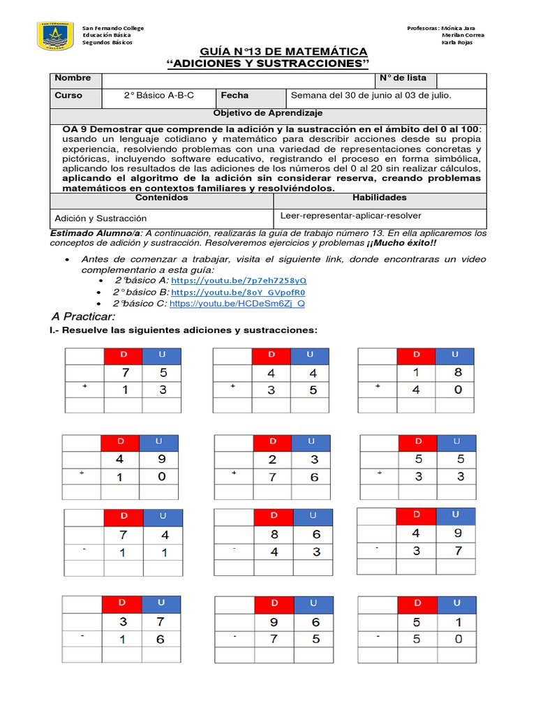 Guía N°13 Matemática 2°básico | PDF | Educación primaria | Matemáticas