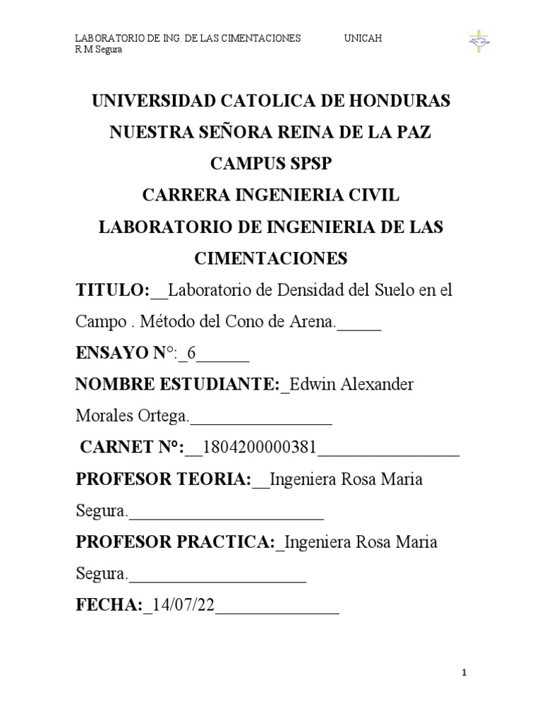 Informe De Densidad Pdf Laboratorios Densidad