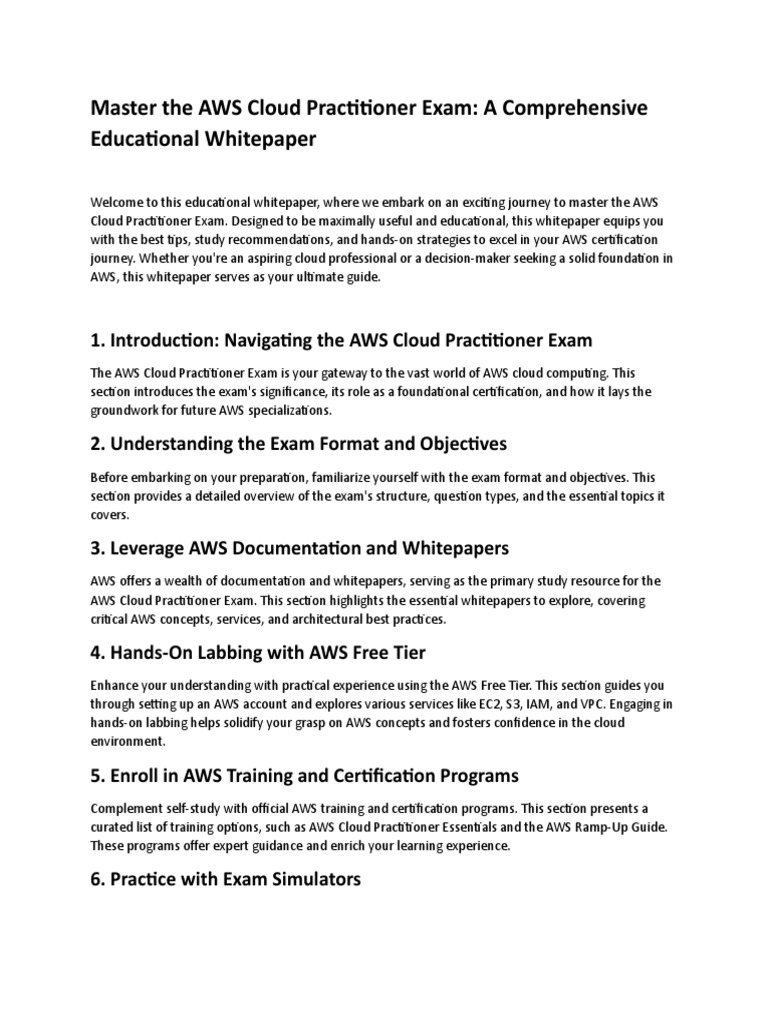Master The AWS Cloud Practitioner Exam A Comprehensive Educational Whitepaper | PDF | Amazon Web ...