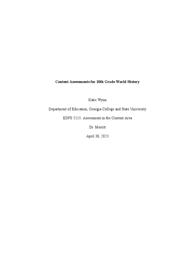 10th Grade World History Assessments | PDF | Educational Assessment ...