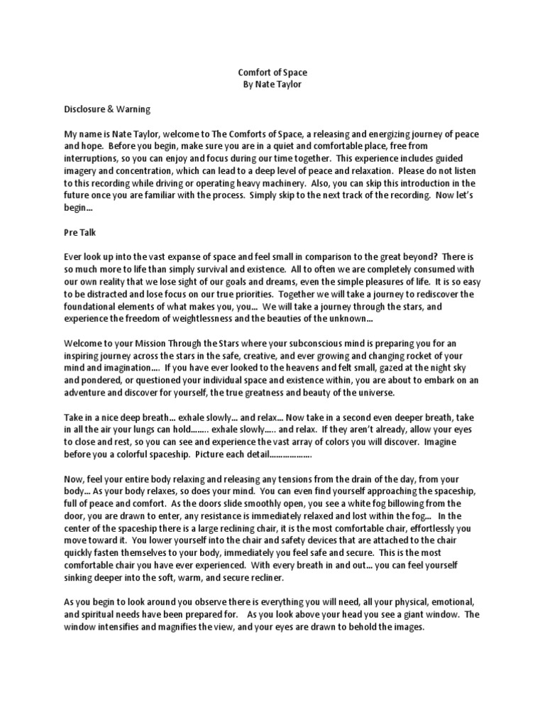 Comfort of Space - Hypnosis Script | PDF | Galaxy | Breathing