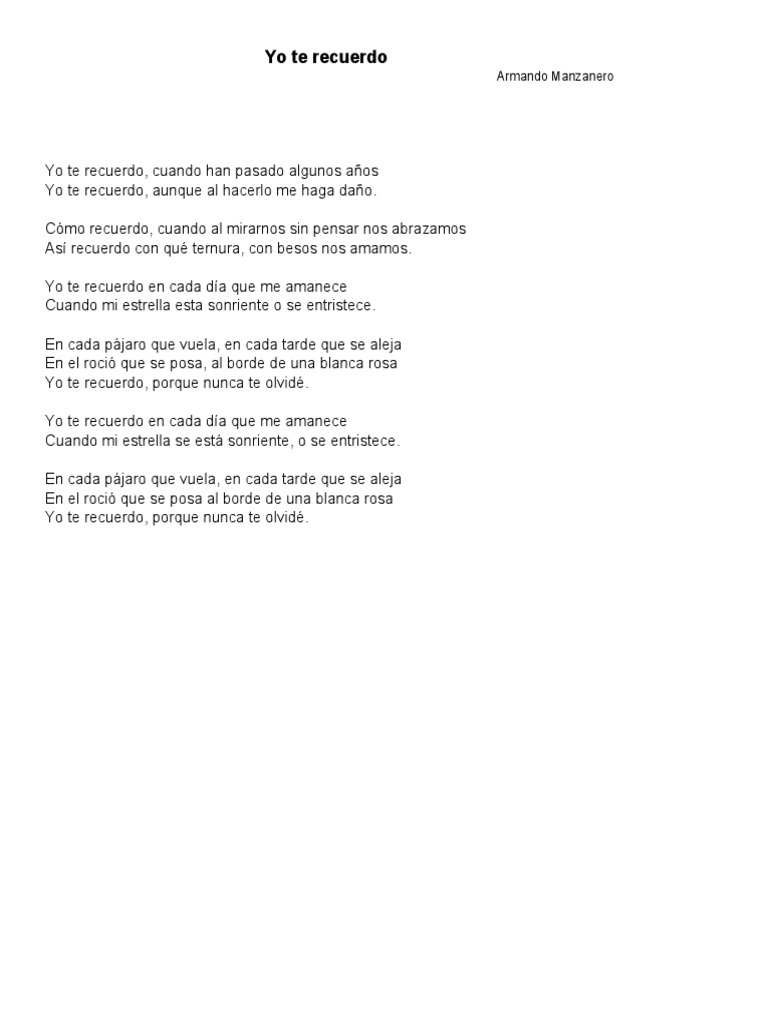 Yo Te Recuerdo LETRA | PDF
