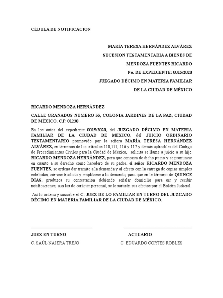 Cédula de Notificación 1 | PDF