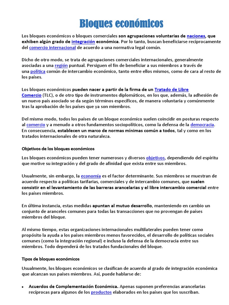 AR 01 Bloques económicos y tratados de libre comercio(TLC) | PDF ...