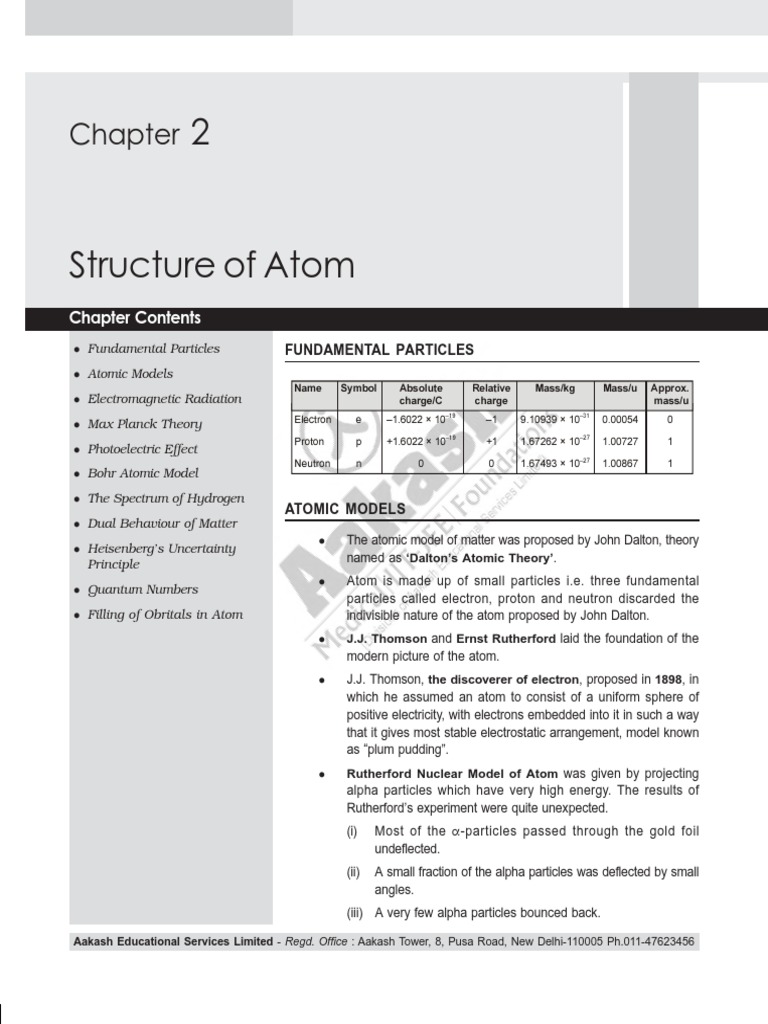 Aakash Structure of Atoms | PDF | Atomic Orbital | Electromagnetic Spectrum